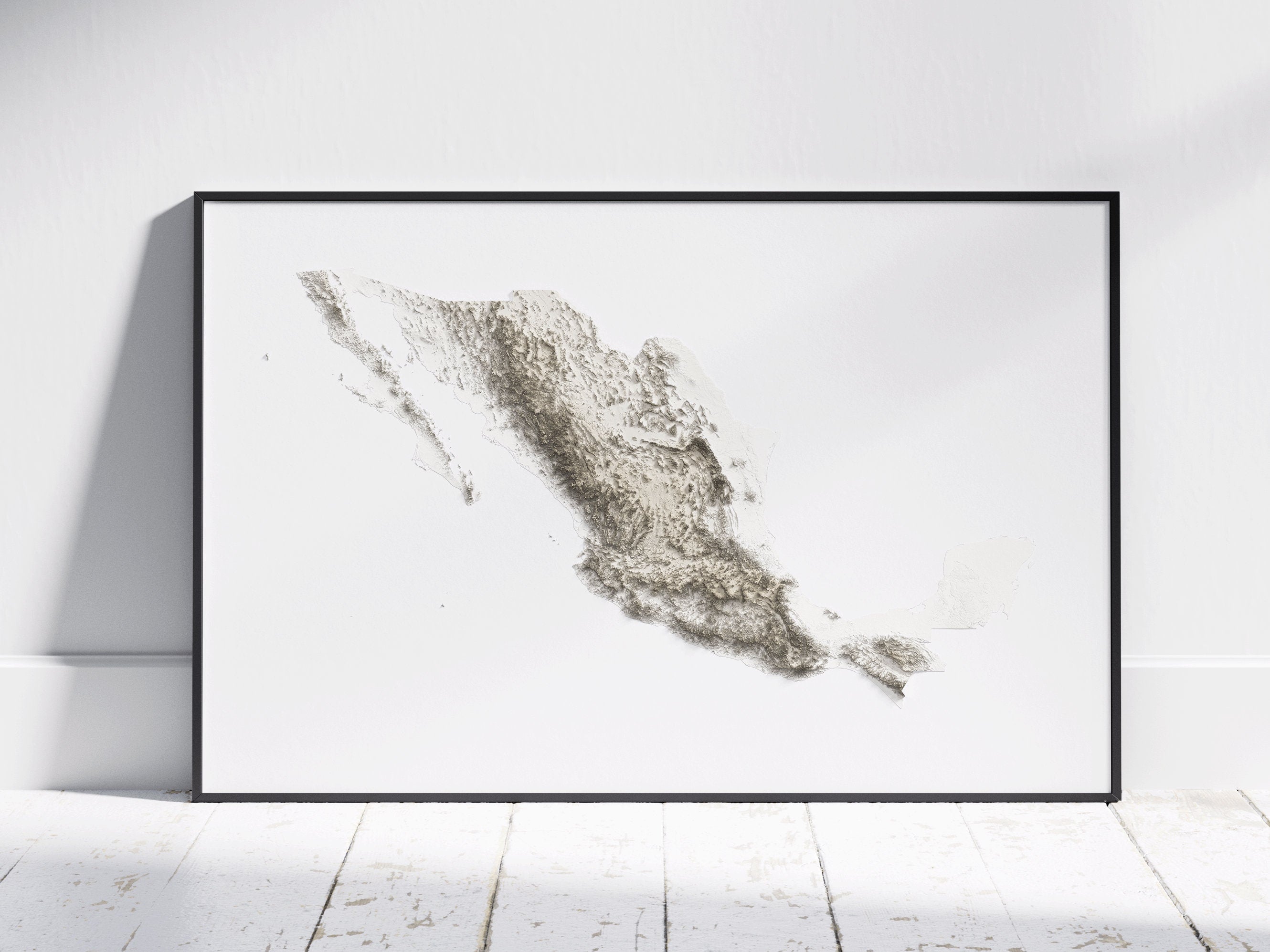 Mexico Map ~ 2D Minimalist Topographic Relief Print ~ Shaded Relief ...